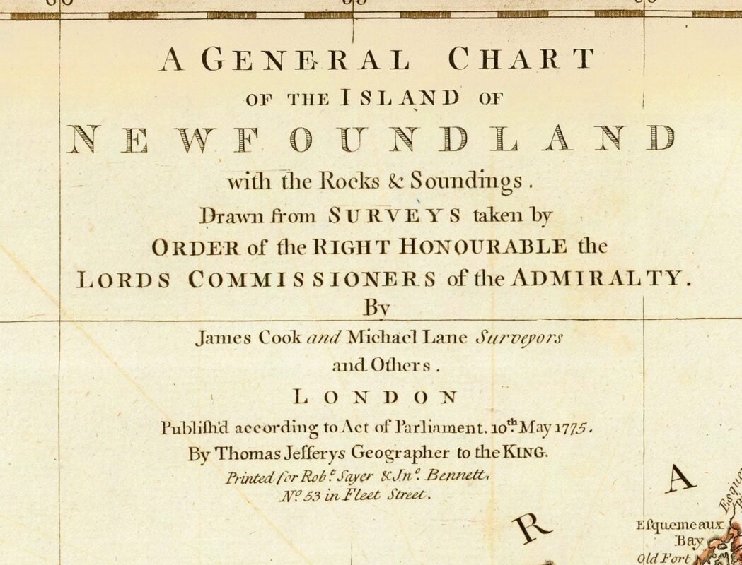 Newfoundland Old Map (1775) by James Cook | Antique Finials