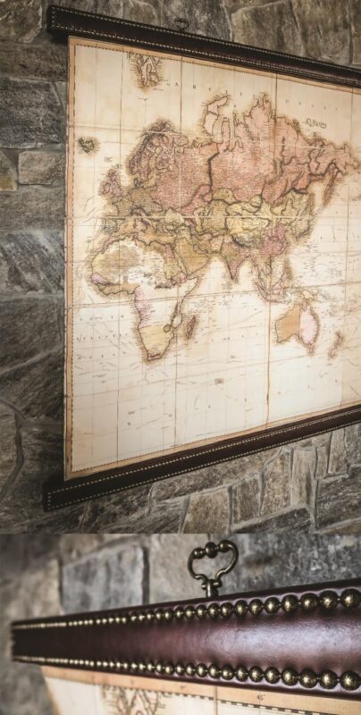 Exclusive World Map 1819 | Real Cattle Leather | Oldmapster