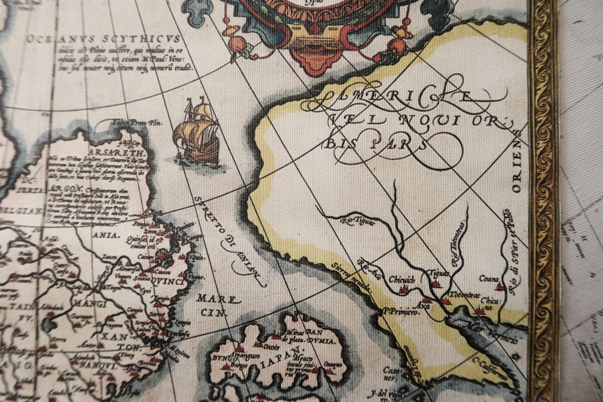 Bering Strait Map 1600 | Rustic Wood Frame | Oldmapster